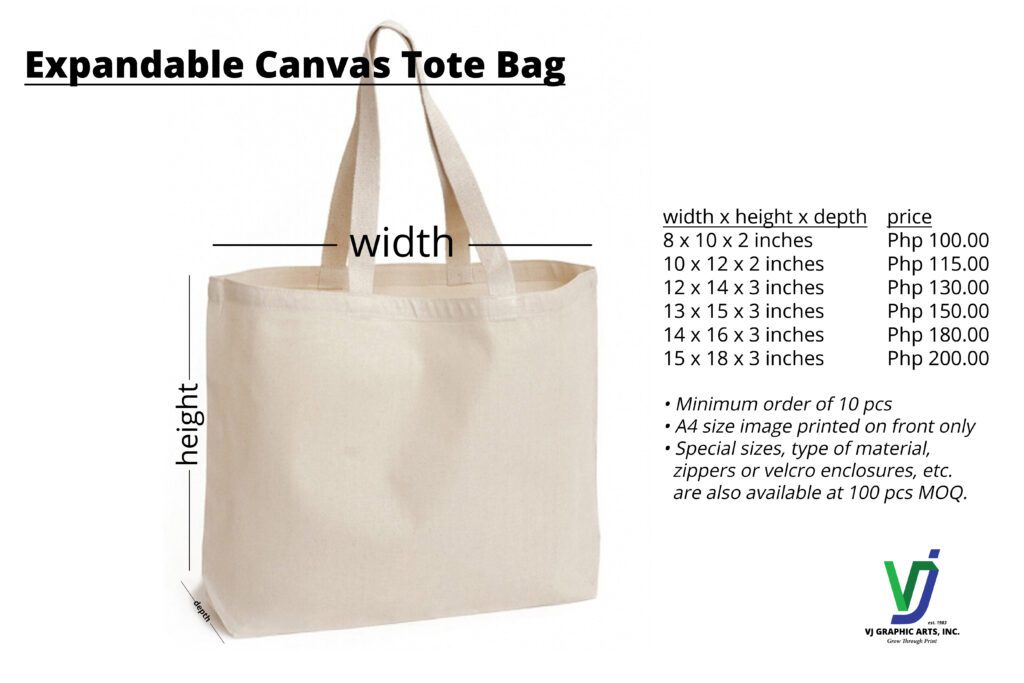 Custom Expandable Box Type Canvas Tote Bag - VJ Graphic Arts, Inc.